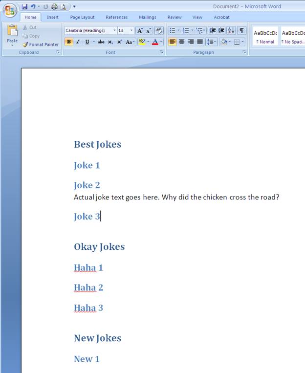 Organizing Jokes Using Microsoft Word Outline View - Ben Rosenfeld